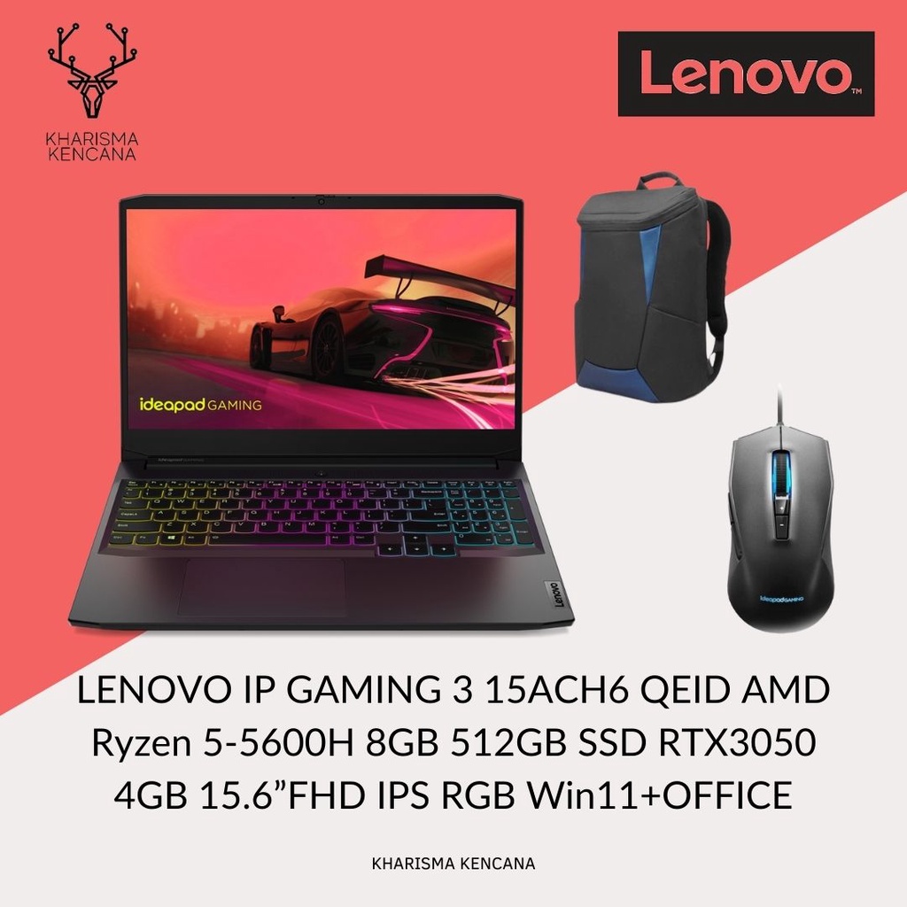 Jual LENOVO IP GAMING 3 15ACH6 QEID b4id AMD Ryzen 5-5600H RTX3050 4GB ...