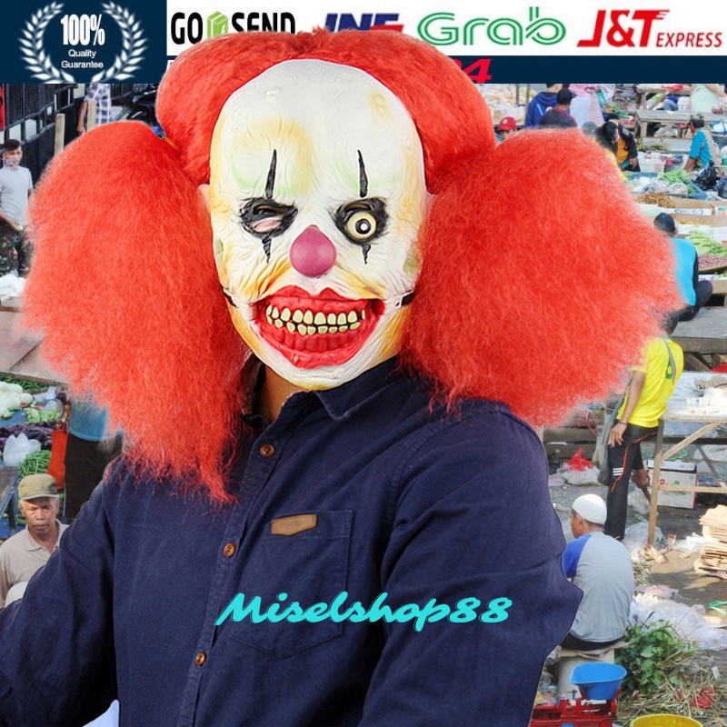 Jual Topeng badut dengan wig seram it clown pennywise halloween cosplay ...