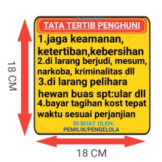 Jual stiker sticker tata tertib penghuni kost kontrakan dll size 18x18 ...