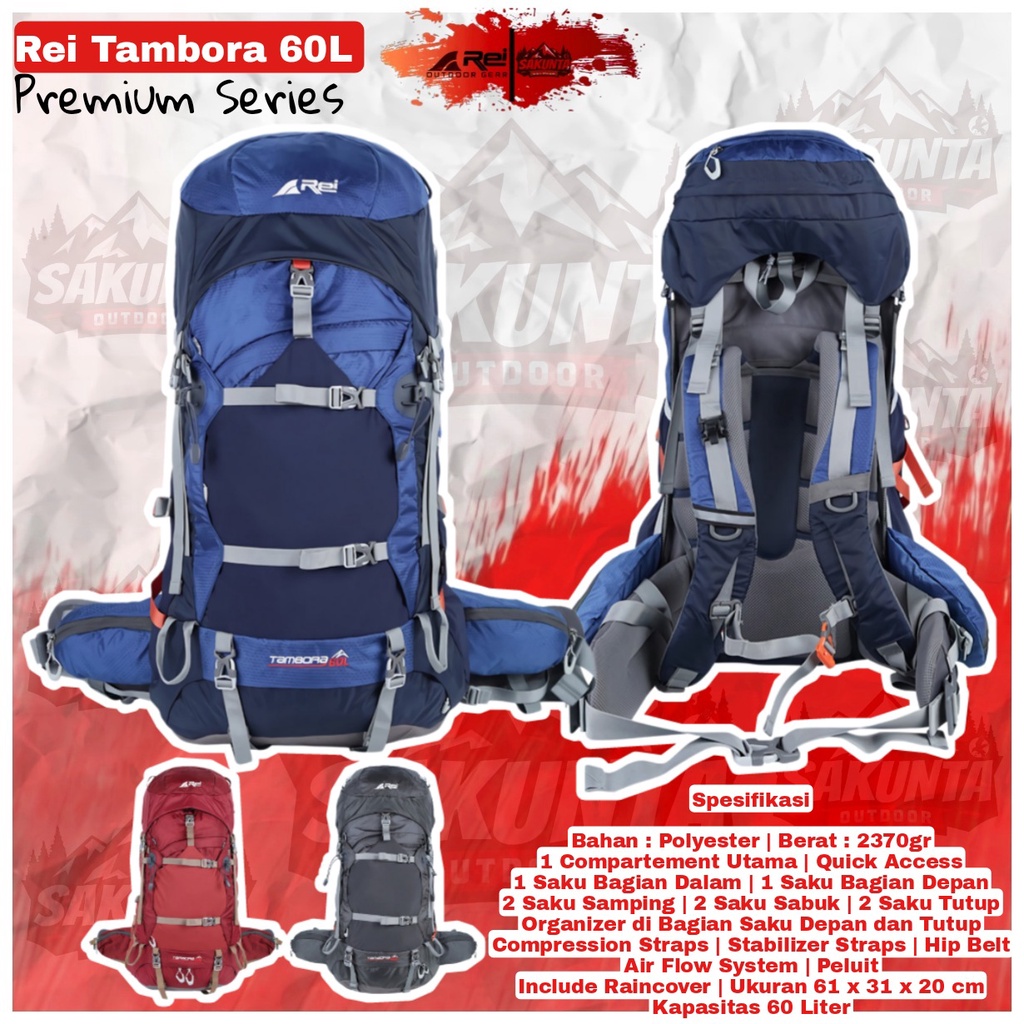 Jual Tas Carrier Tas Gunung Camping Hiking Rei Arei Tambora 60L ...