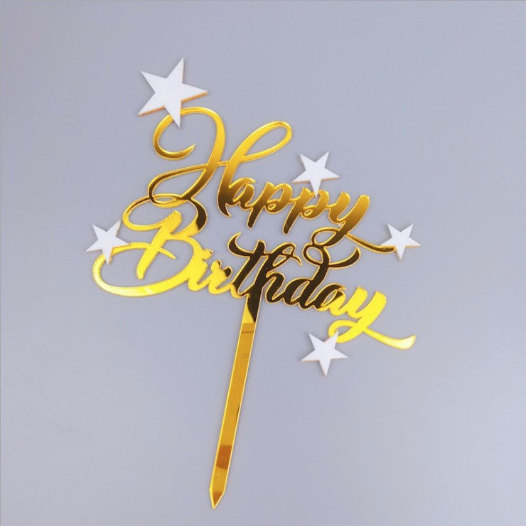 Jual Cake Topper HBD Gold Star Flexi 65031 Hiasan Kue Ultah Tusukan Kue Ulang Tahun Topper Happy ...