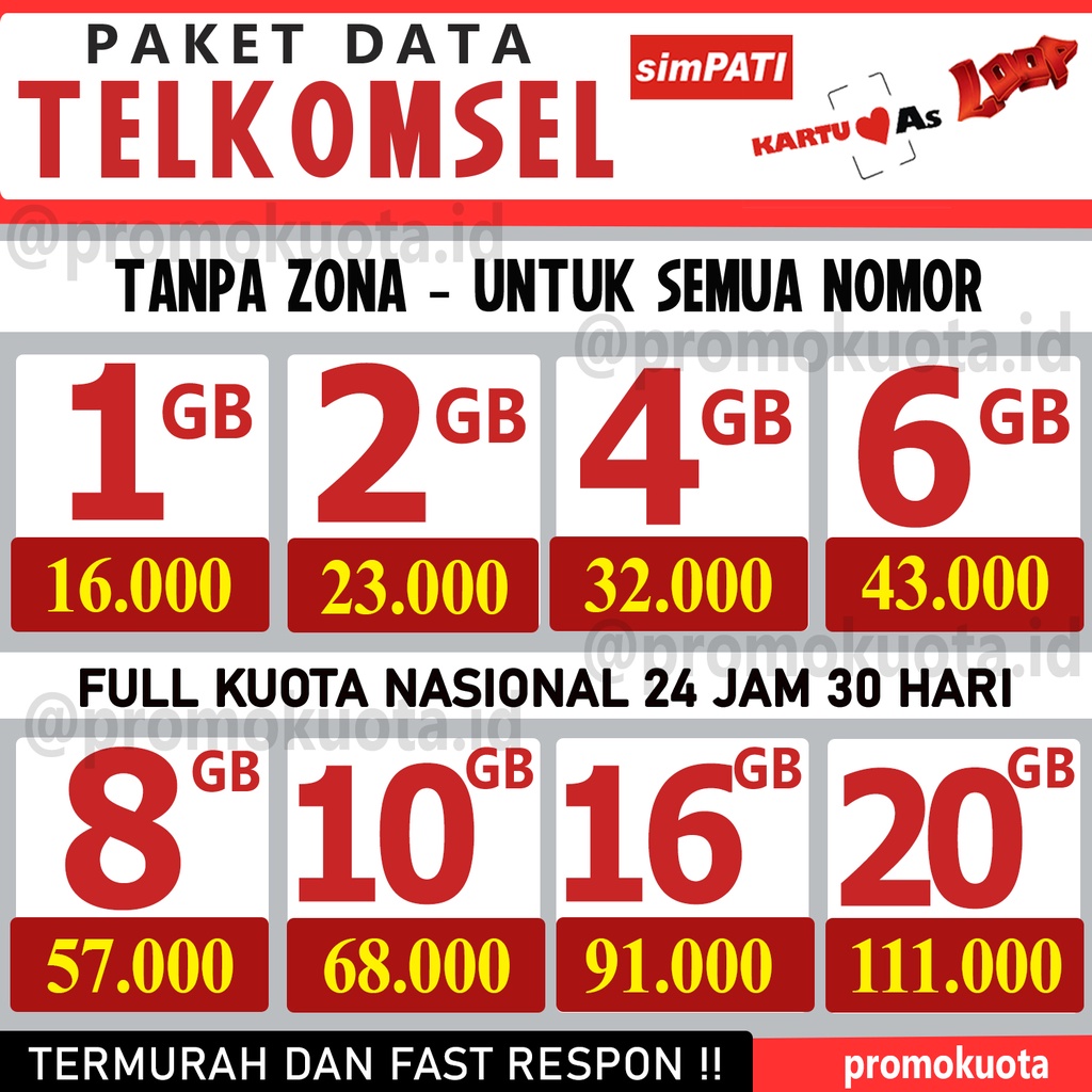 Jual KUOTA TSEL PAKET DATA TELKOMSEL SEMUA NOMOR TANPA ZONA SIMPATI/AS ...