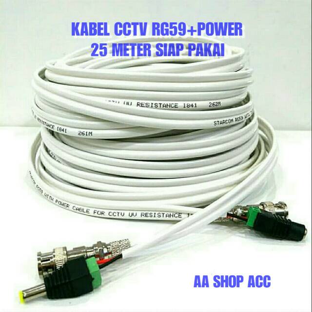 Jual Kabel Coaxial Khusus CCTV 25 Meter RG59+Power Lengkap Konektor ...