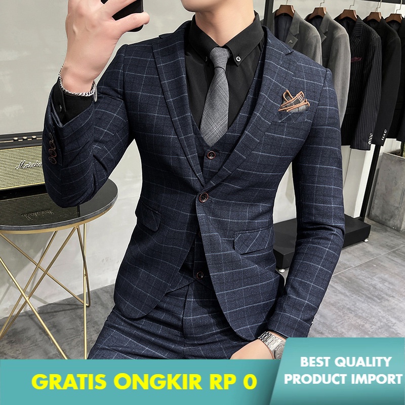 Jual Jas Pria Setelan Jas Pria Pria Setelan Jas Tiga Potong Bisnis Inggris Profesional Formal ...