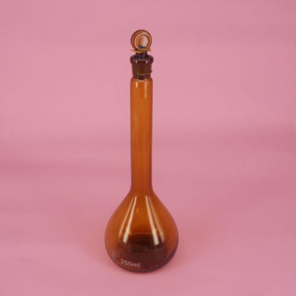 LABU UKUR COKLAT 250 ML LABU TAKAR VOLUMETRIC FLASK WITH STOPPER CHINA ...
