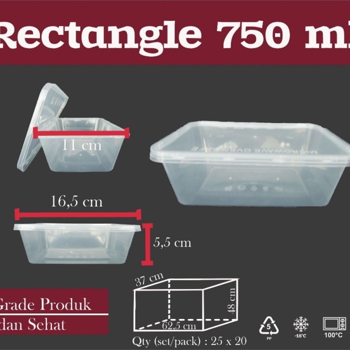Jual Thinwall 750ml Kotak Makan Panjang Food Box Isi 25pcs Shopee