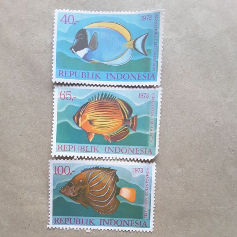 Jual Perangko Indonesia seri ikan 1973 set 3 prangko | Shopee Indonesia