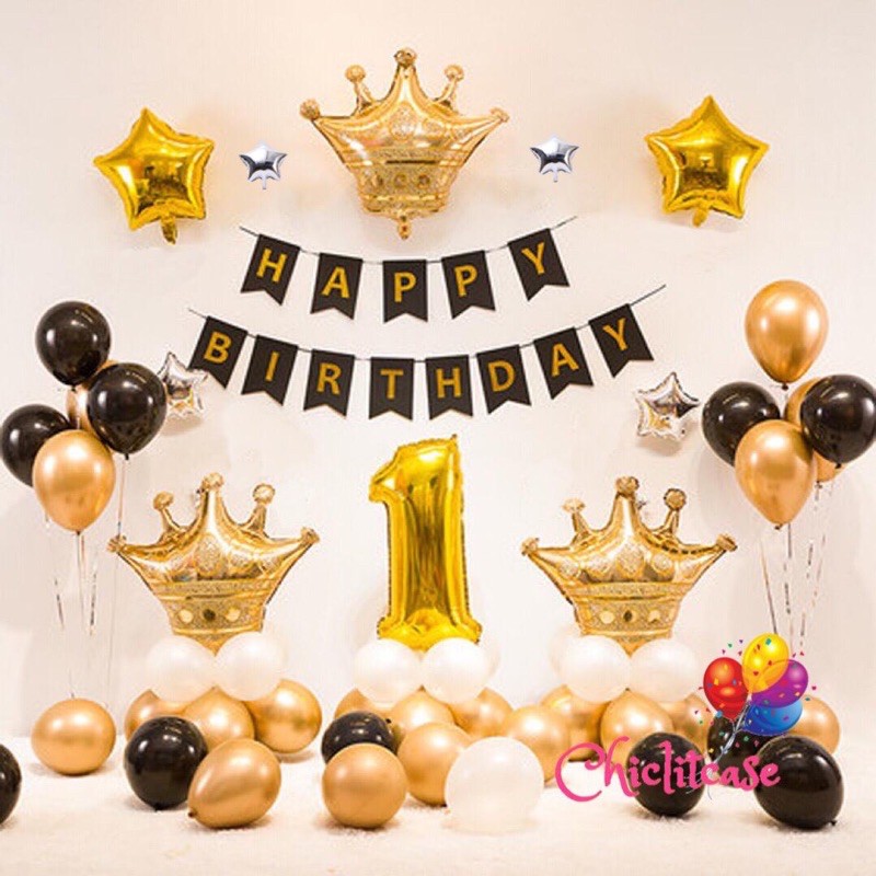 Jual Set balon crown tema gold happy birthday ulang tahun elegant ...