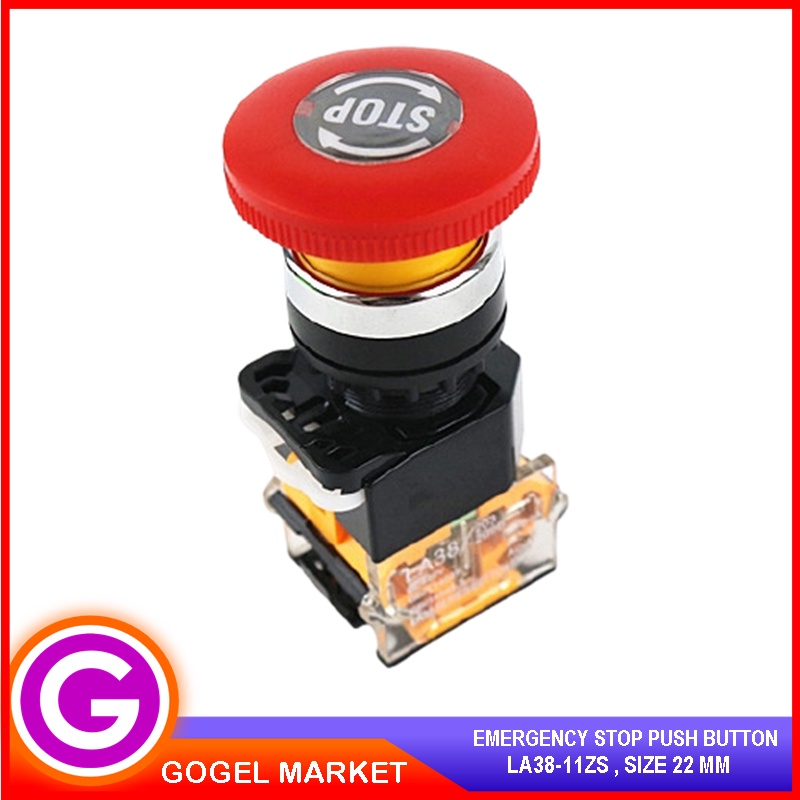 Jual Emergency push button stop switch mushroom 22 mm 1NO 1NC tombol emergency stop | Shopee ...