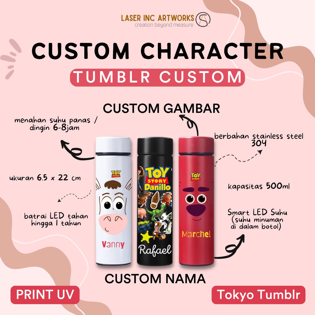 Jual CUSTOM TUMBLER CHARACTER/FOTO + NAMA - TERMOS Tokyo 500ml SOVENIR ...