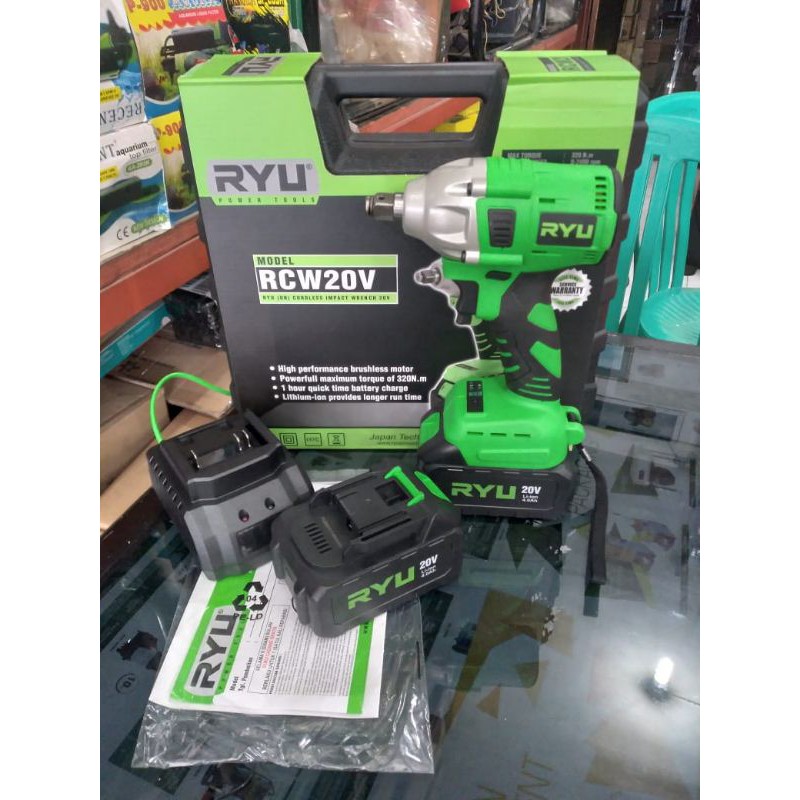 Jual Impact cordless wrench RYU RCW 20V bor baterai buka baut ban cas ...