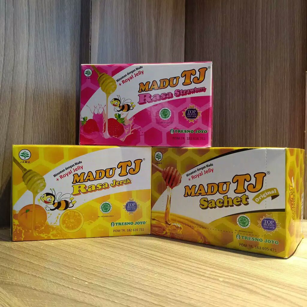 Jual madu TJ sachet 20gr 1 box isi 12 sachet/madu TJ strawberry jeruk ...