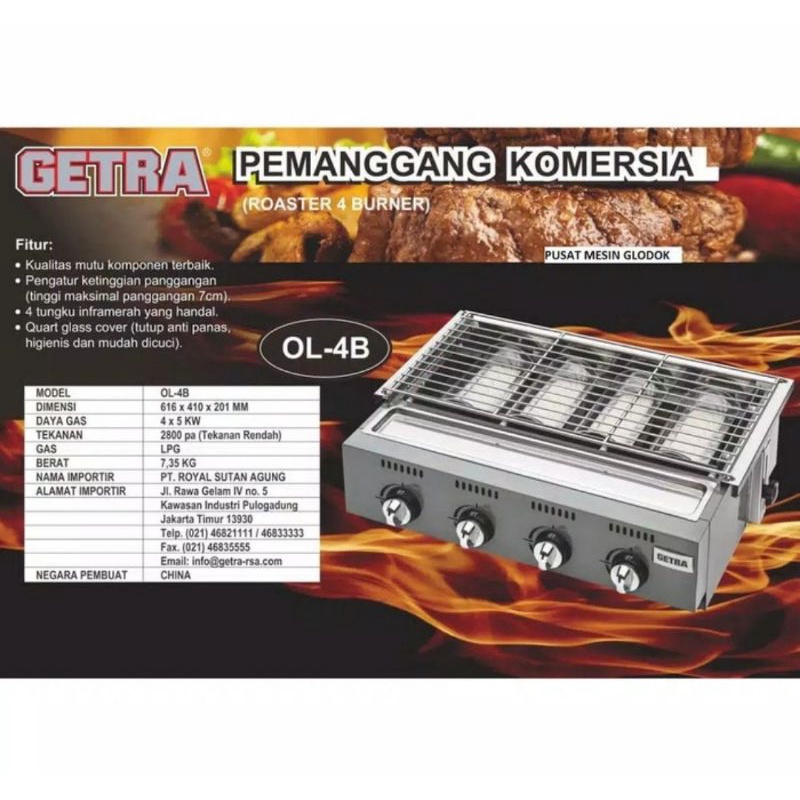 Jual Getra OL-4B Griller 4 Burner BBQ pemanggang 4 Tungku | Shopee ...