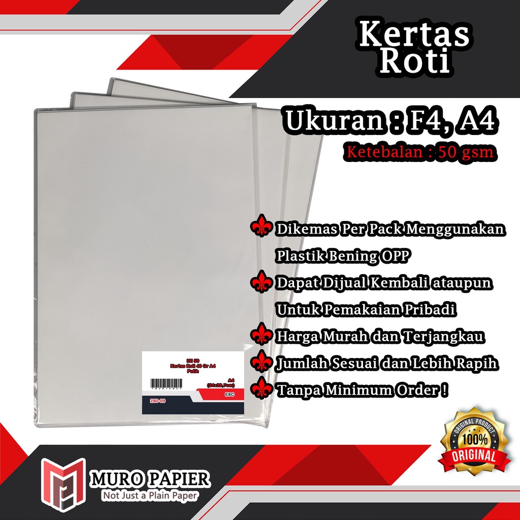 Jual ( PER PAK - ISI 50 ) Kertas Roti 50 Gsm F4 A4 - by Muro Papier | Shopee Indonesia