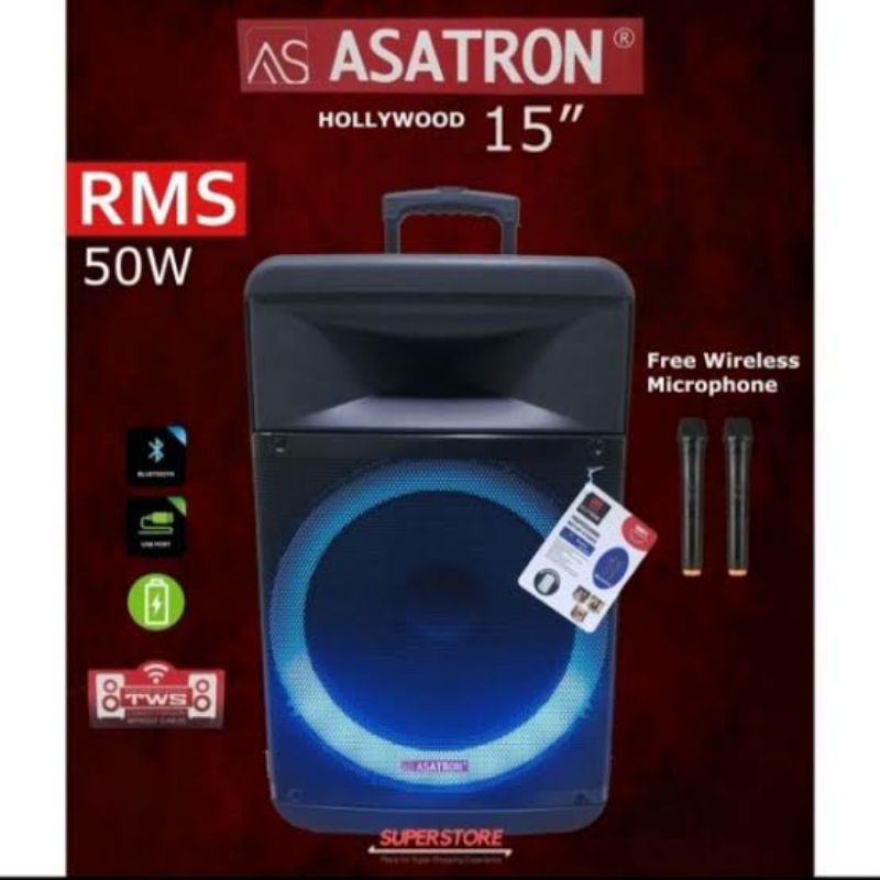 Jual Speaker Portable 15 inch Asatron Hollywood 2 mic wireless | Shopee ...