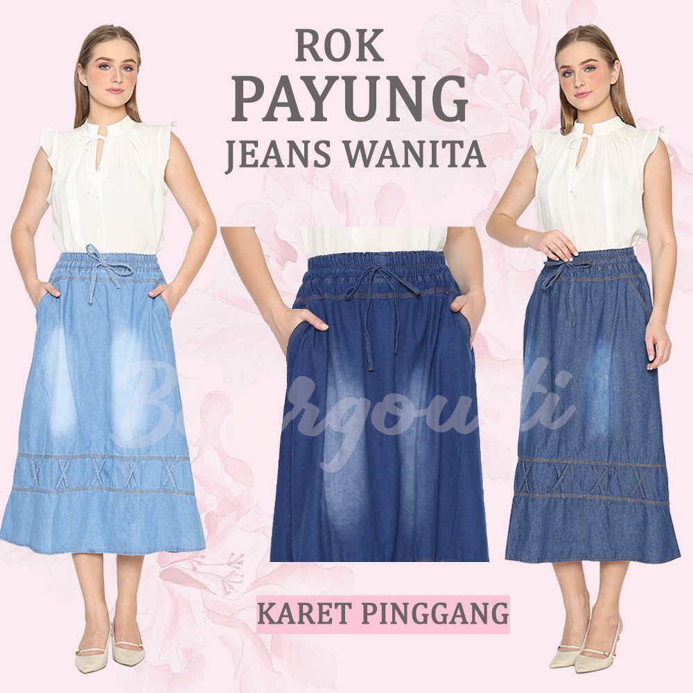 Jual Rok Wanita Panjang Jeans polos denim Original standar JUMBO model ...