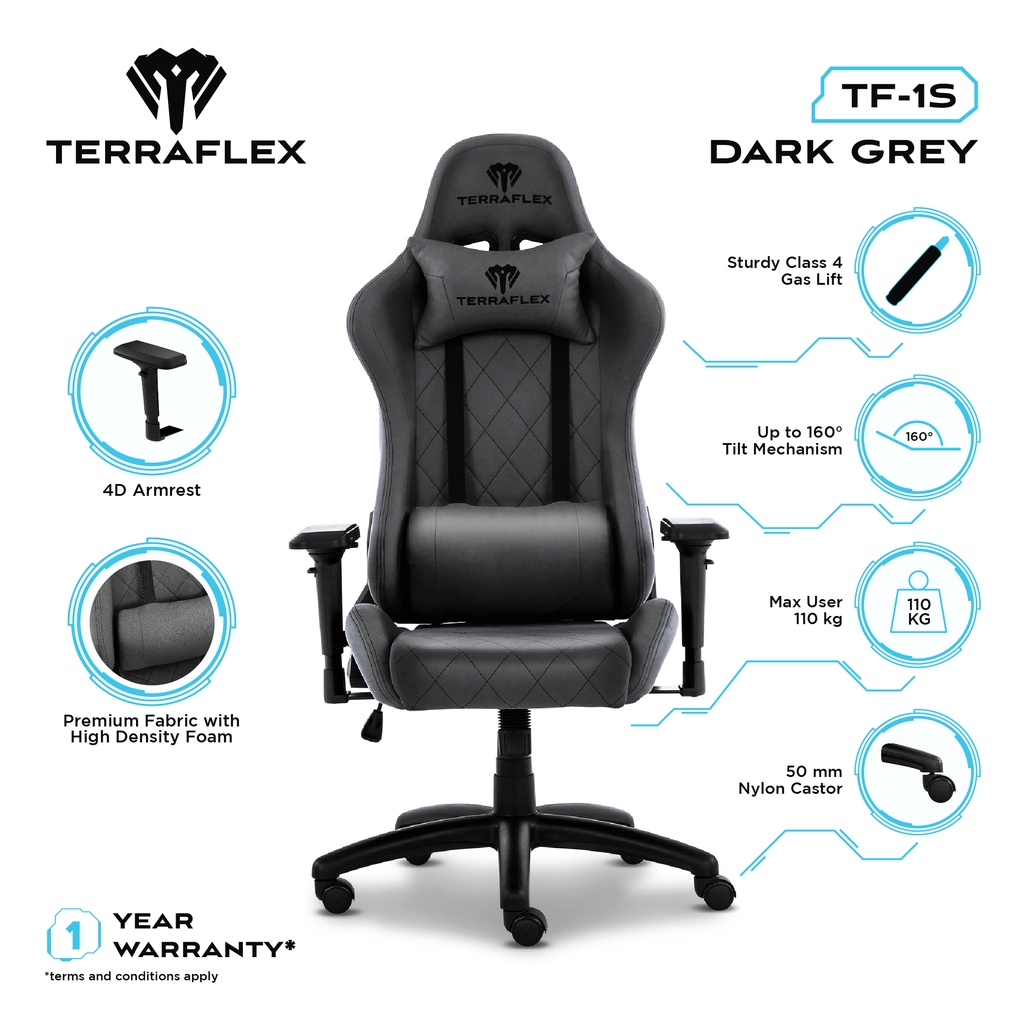 Jual Terraflex TF-1S Soft Fabric Series Gaming Chair Kursi - Dark Grey ...