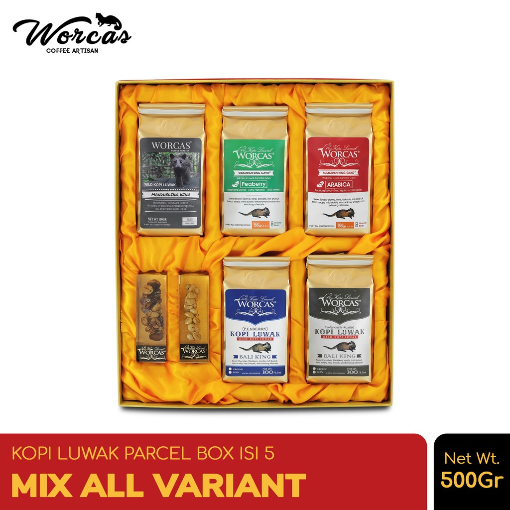 Jual WORCAS Kopi Luwak Liar Paket Isi 5 Mix All Variant - Parcel Box ...