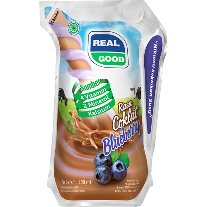 Jual Real Good Susu UHT Rasa Coklat Blueberry - Coklat Pisang 180 ML ...