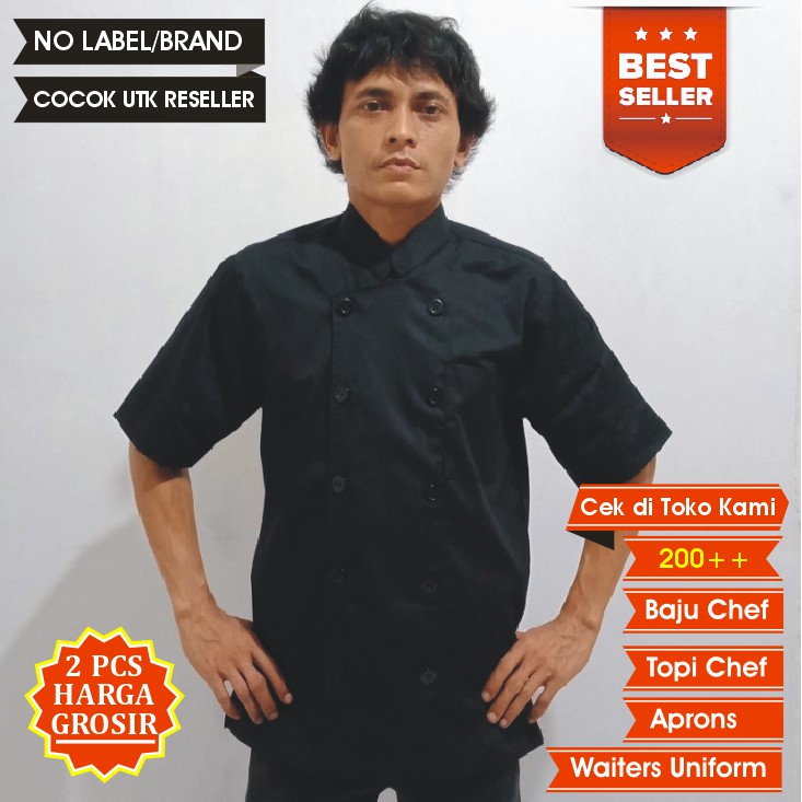 Jual Baju Koki Chef Jacket Chef Coat Hitam Lengan Pendek | Shopee Indonesia
