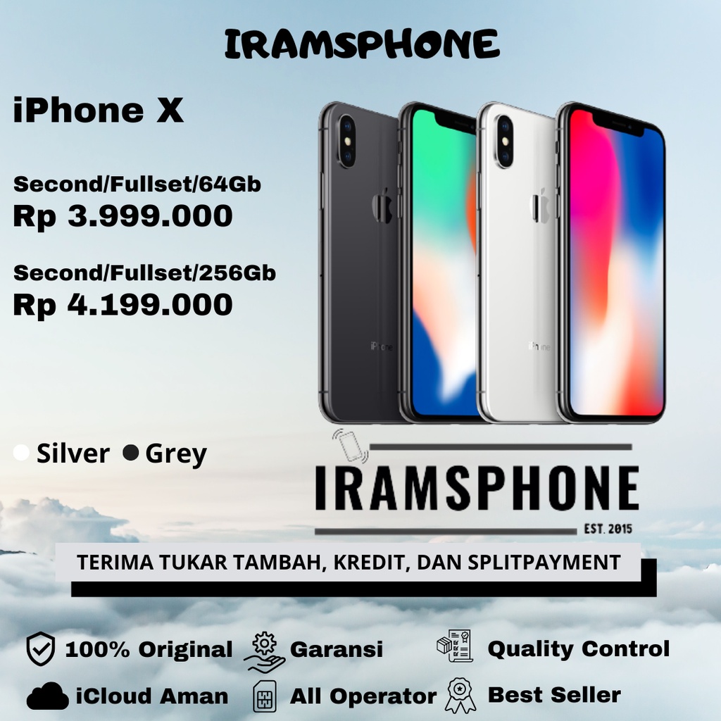 Jual [SECOND] IPHONE X BEKAS 64GB / 256GB GREY / SILVER ORIGINAL ...