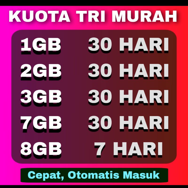 Jual Paket Data atau Kuota Tri Murah 1GB 2GB 3GB 7GB 30 Hari | Shopee Indonesia