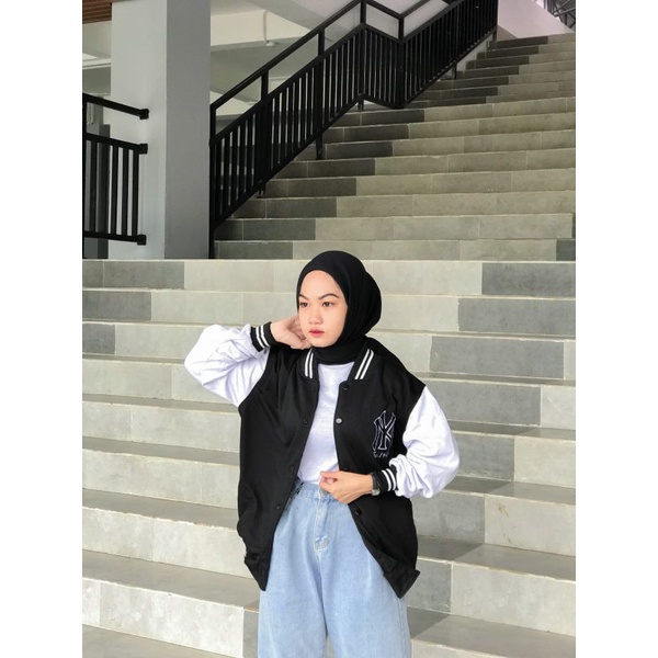 Jual JAKET BASEBALL OVERSIZE FLEECE UNISEX COWO CEWE WANITA | VARSITY ...