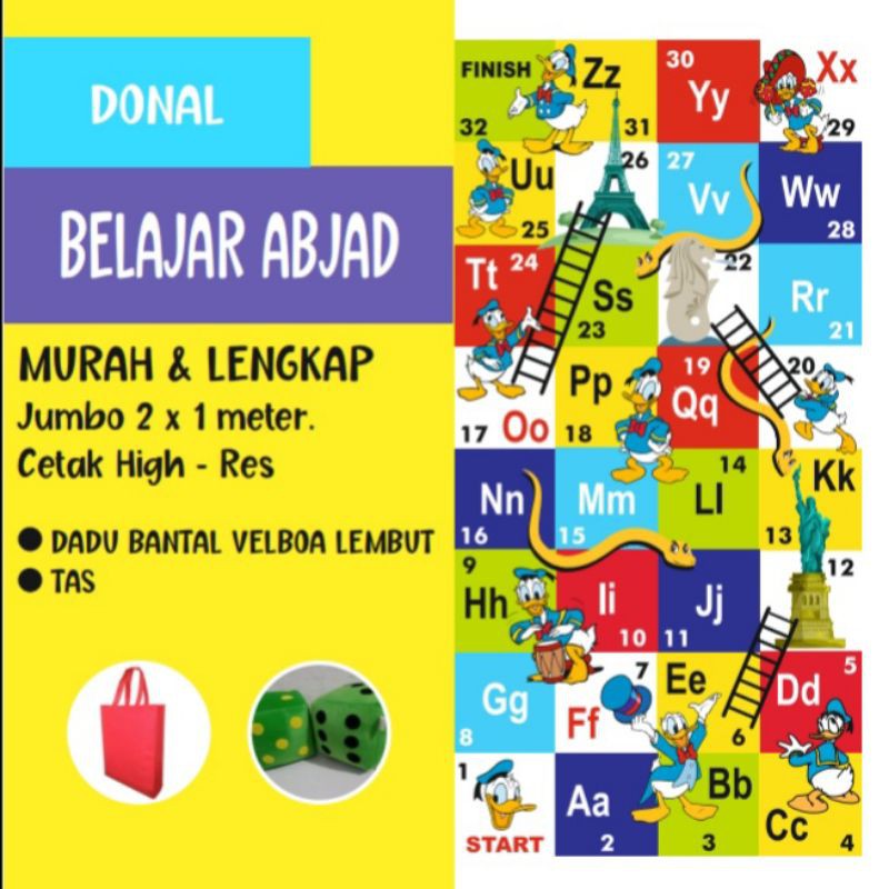Jual Karpet ular tangga abjad + dadu + tas (2x1 m) | Shopee Indonesia