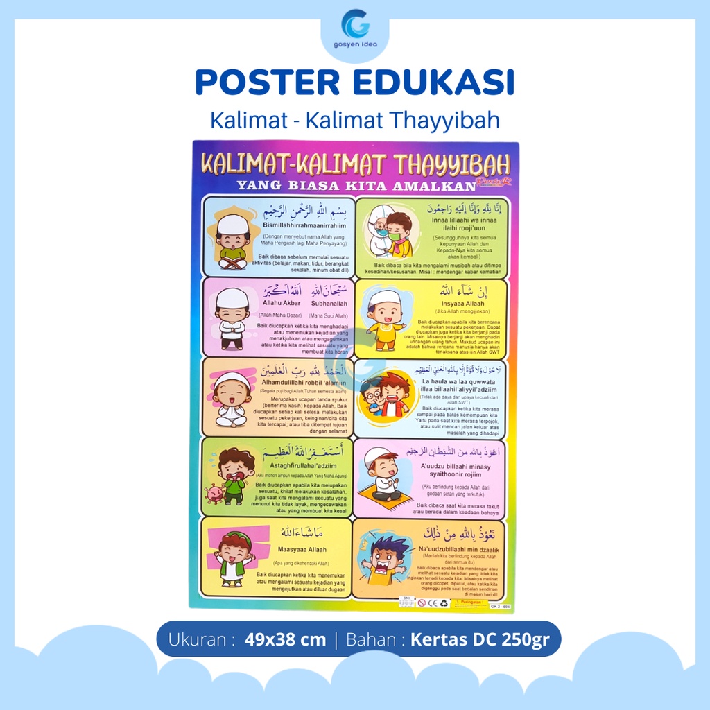 Jual Poster Pendidikan Edukasi Anak Muslim Belajar Kalimat Thayyibah ...
