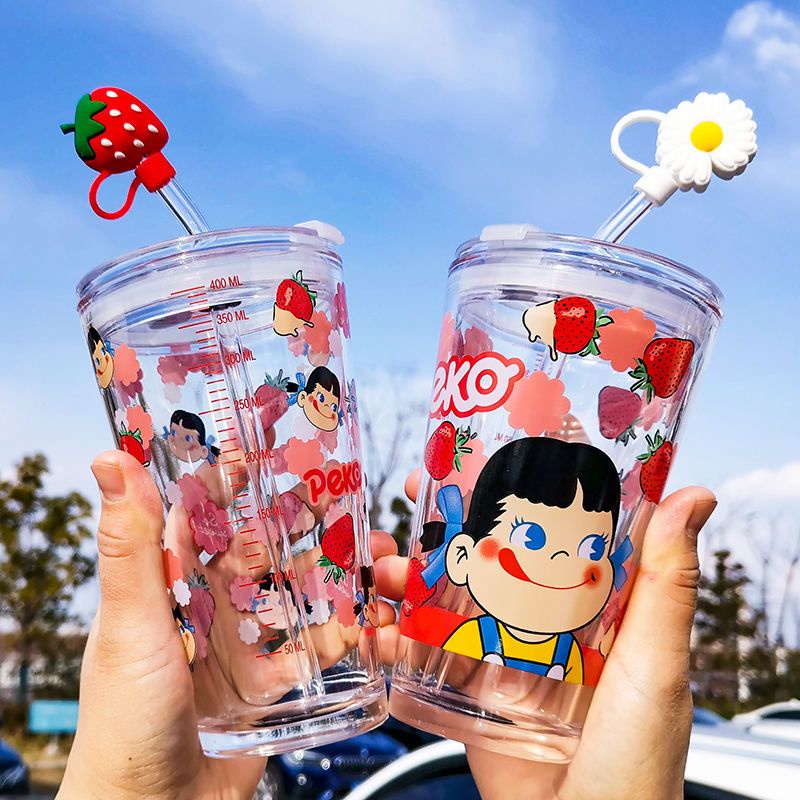 Jual Kaca Glass Dengan Sedotan Silikon Simple Elegan Milk Cup Gelas ...