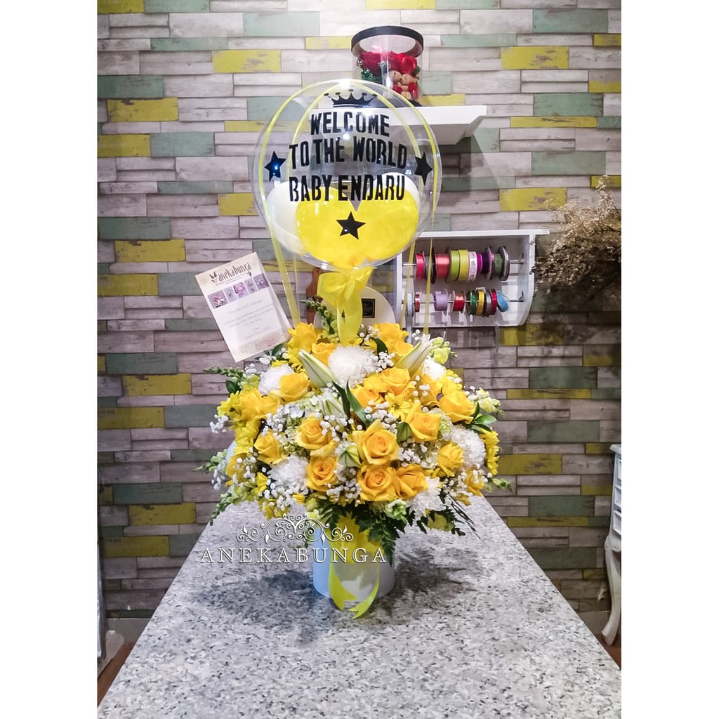 Jual Balon Ucapan Bunga Asli Fresh Flower Greeting Balloon New Born ...