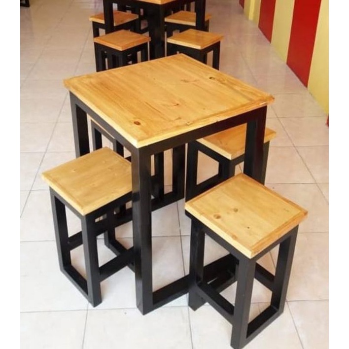 Jual meja set 4kursi meja makan meja cafe kaki hitam dan putih bahan ...