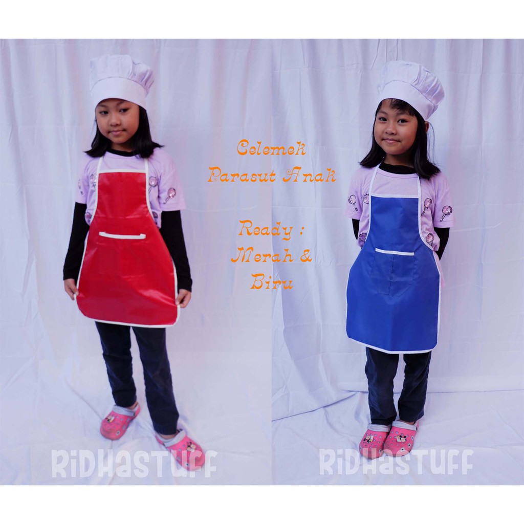 Jual Celemek Anak apron parasut anti air TK plus topi chef bahan drill ...