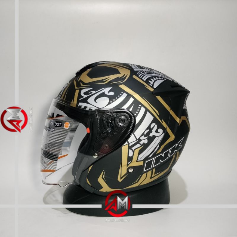 Jual HELM INK DYNAMIC #3 MATT BLACK GOLD HELM HALF FACE | Shopee Indonesia