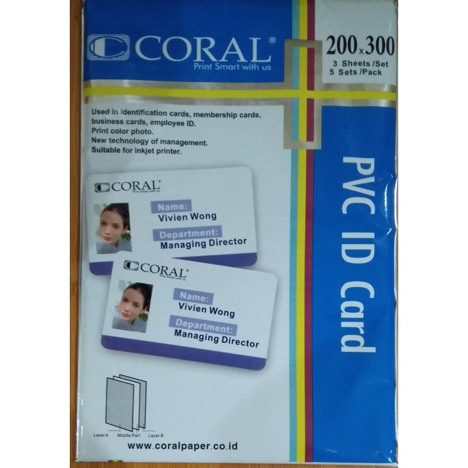 Jual Kertas PVC Bahan ID Card Instan Coral A4 isi 5 Lembar Merk Coral ...