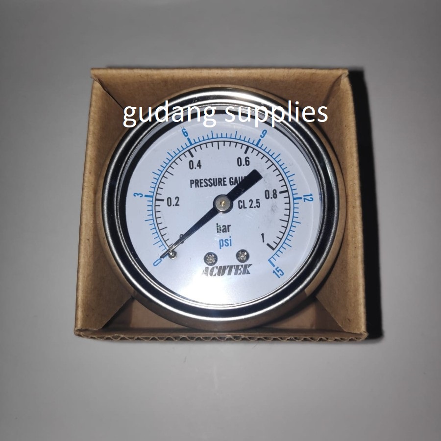 Jual PRESSURE GAUGE BACK CONNECTION 0 to 1 BAR. DRAT: 1/4 BSP + MINYAK ...