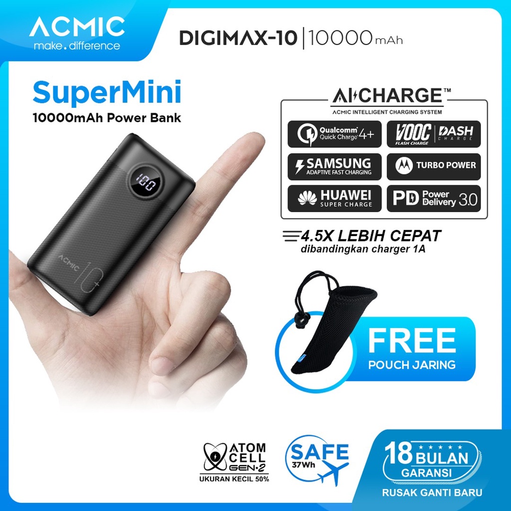 Jual ACMIC DIGIMAX SuperMini Digital AiCharge Power Bank (QC4 + PD ...
