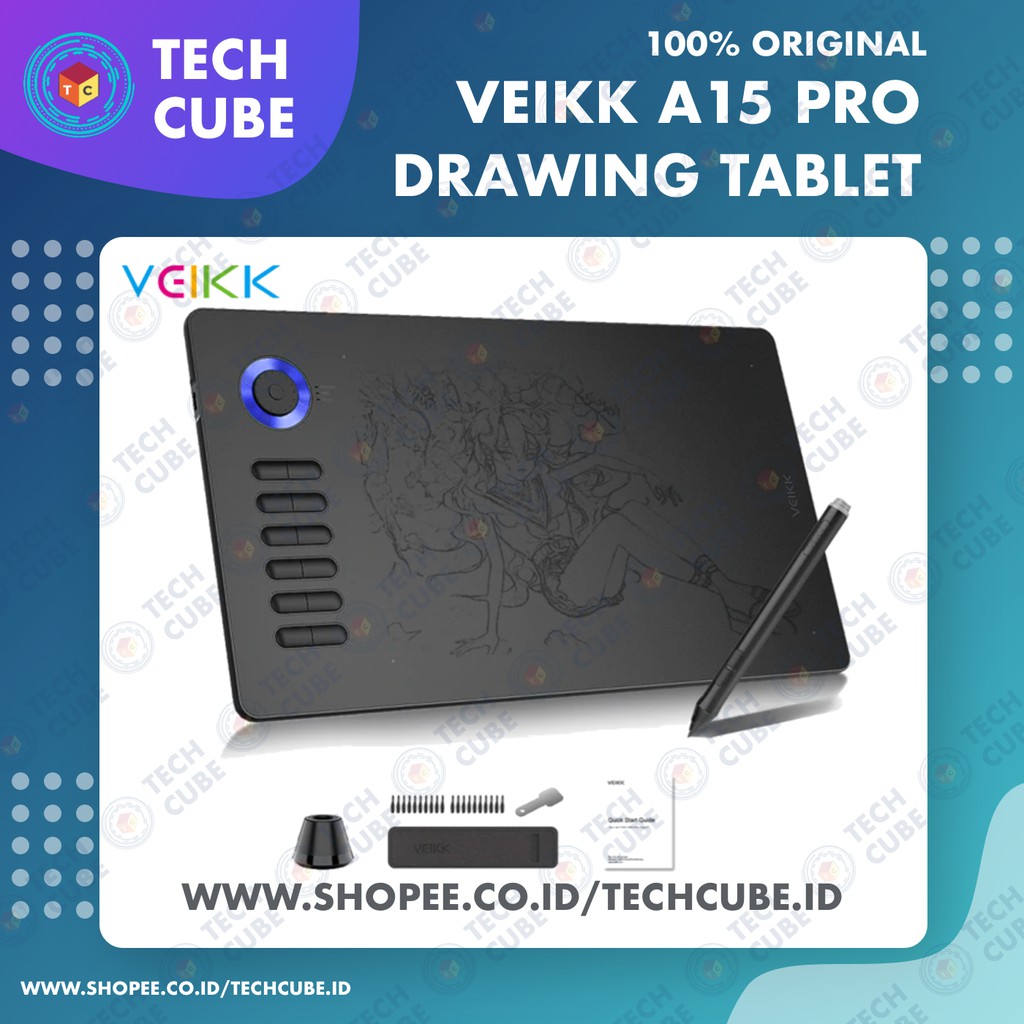 VEIKK A15 Pro Digital Graphic Drawing Pen Tablet Gambar 8192 Pressure ...