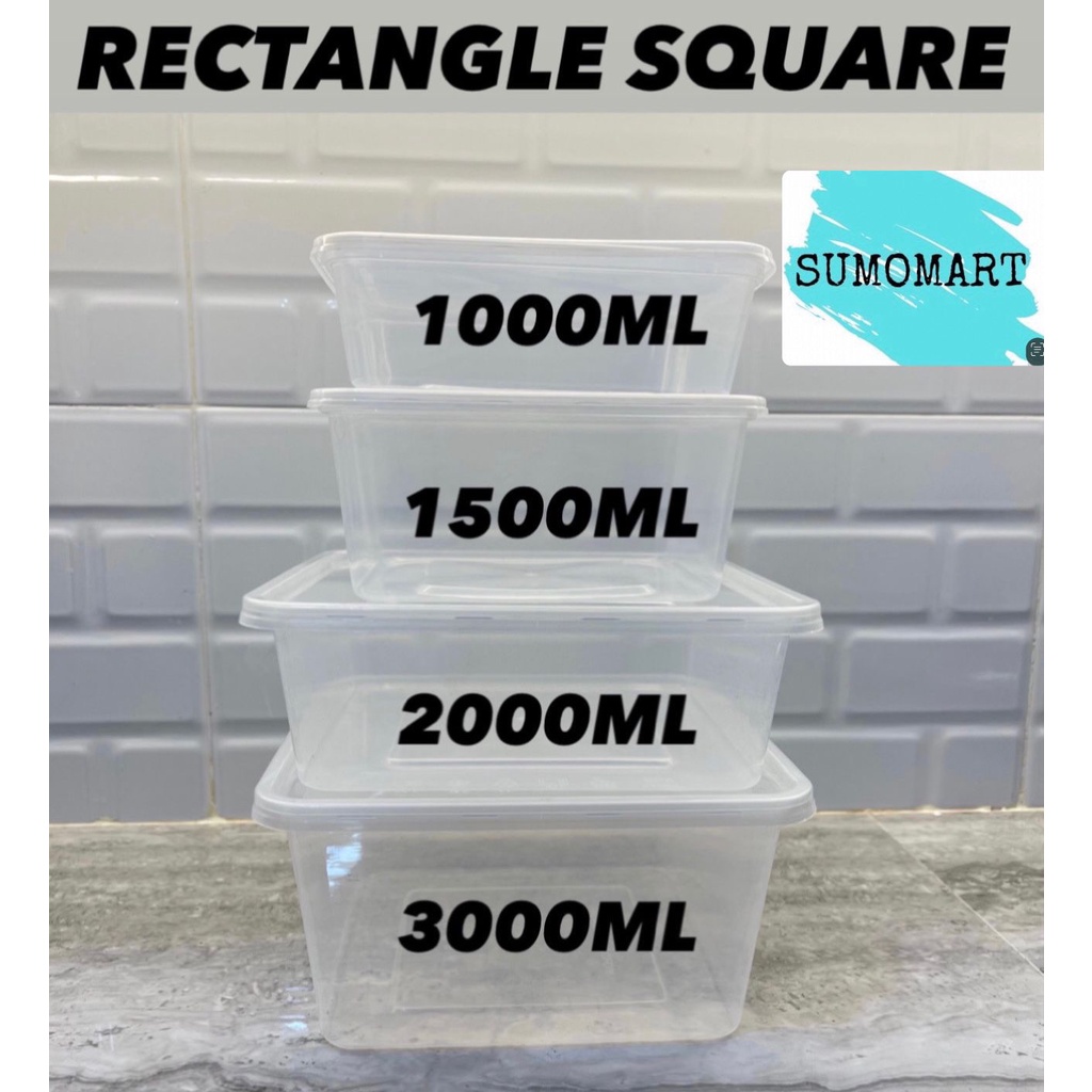 Jual 10 Pcs Thinwall Square 1500ml 2000ml 3000ml Kotak Makan Square