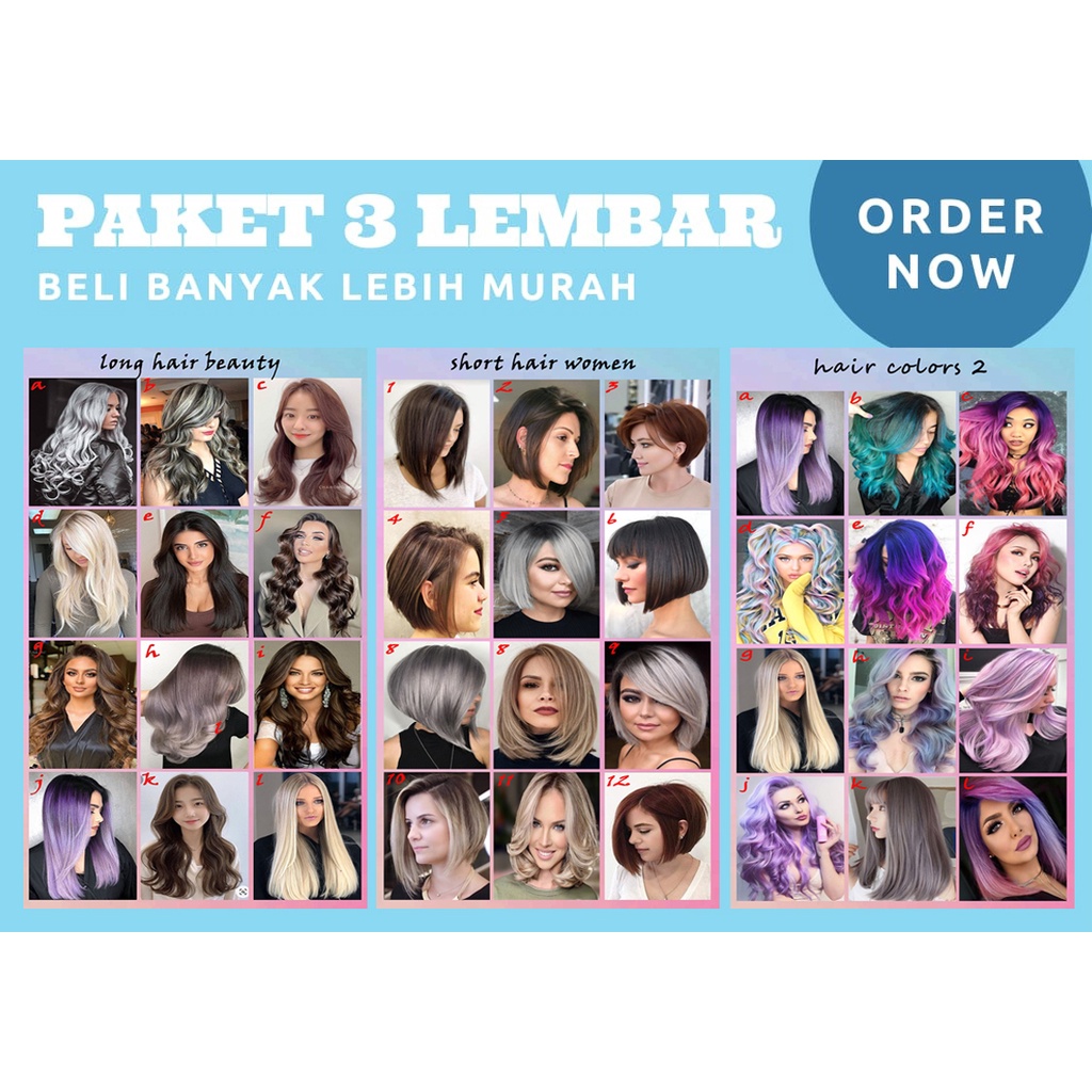 Jual PAKET 3 LEMBAR poster salon warna rambut / poster warna rambut ...