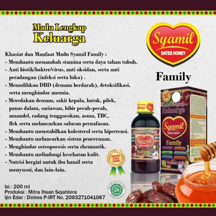 Jual Madu Syamil Family Herbal Kurma plus Propolis Lengkap Keluarga ...
