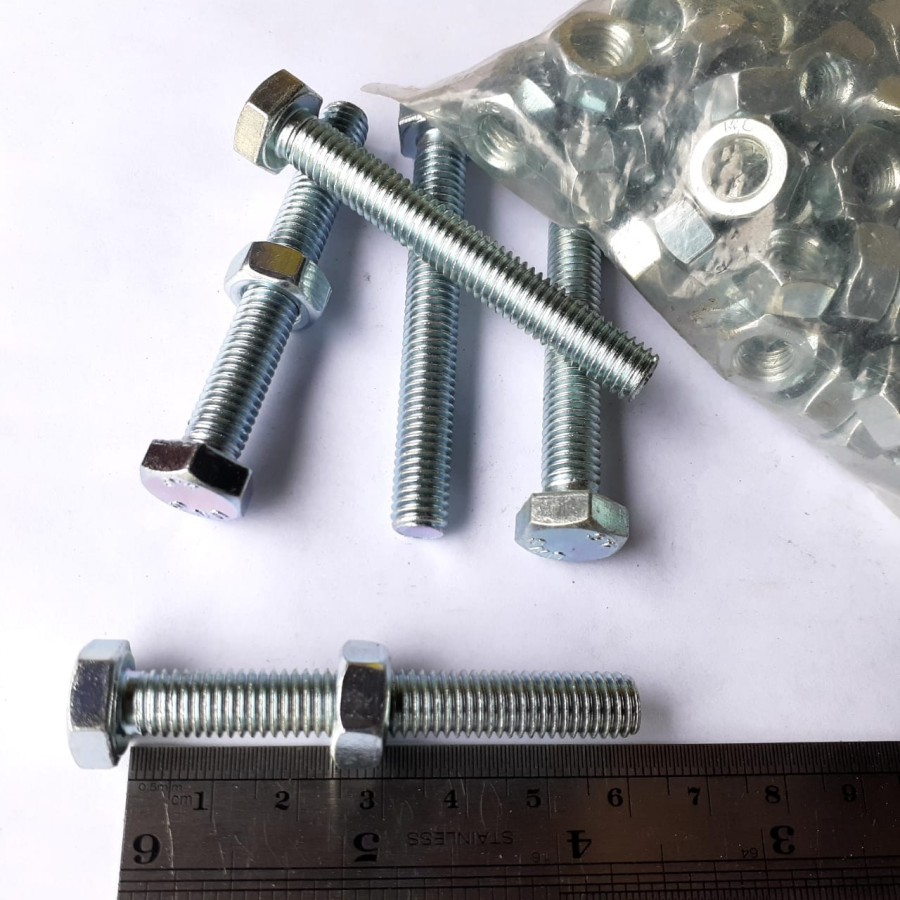 Jual BAUT MUR M8 X 60 PUTIH BMP M8X60 PANJANG 6CM 6 CM KUNCI 13 GALVANIZ GALVANIS | Shopee Indonesia
