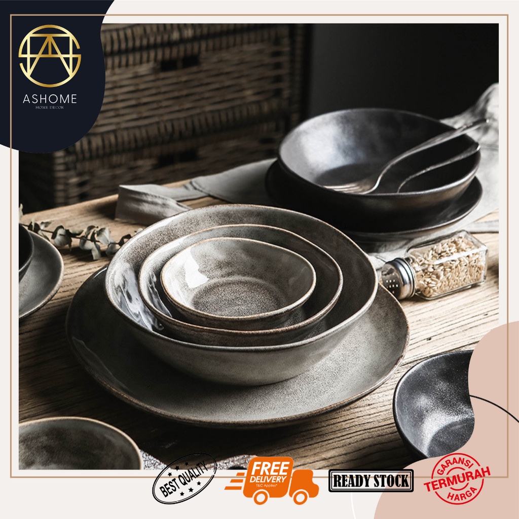 Jual ASHOME Piring Makan Keramik Gravel Collection Motif Vintage Stone ...