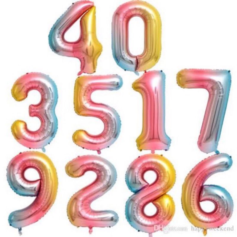 Jual balon FOIL ANGKA abjad warna warni GOLD RAINBOW ballon pesta ulang ...