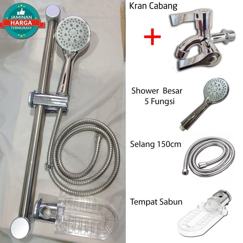 Jual Promo Shower Tiang Set 60 cm handshower Set 5 Fungsi Plus Tempat ...