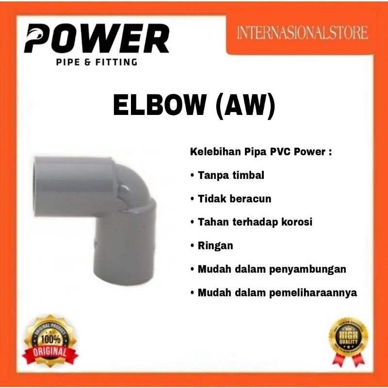 Jual Fitting Pipa PVC Power Elbow 1 1/2" AW | Shopee Indonesia