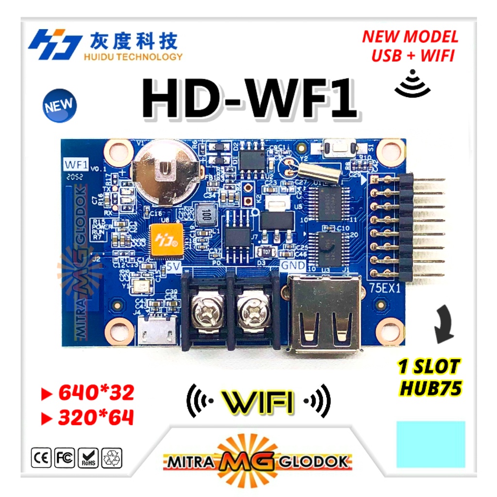 Jual HUIDU CONTROLLER HD - WF1 RUNNING TEXT USB + WIFI KONTROLER RGB ...
