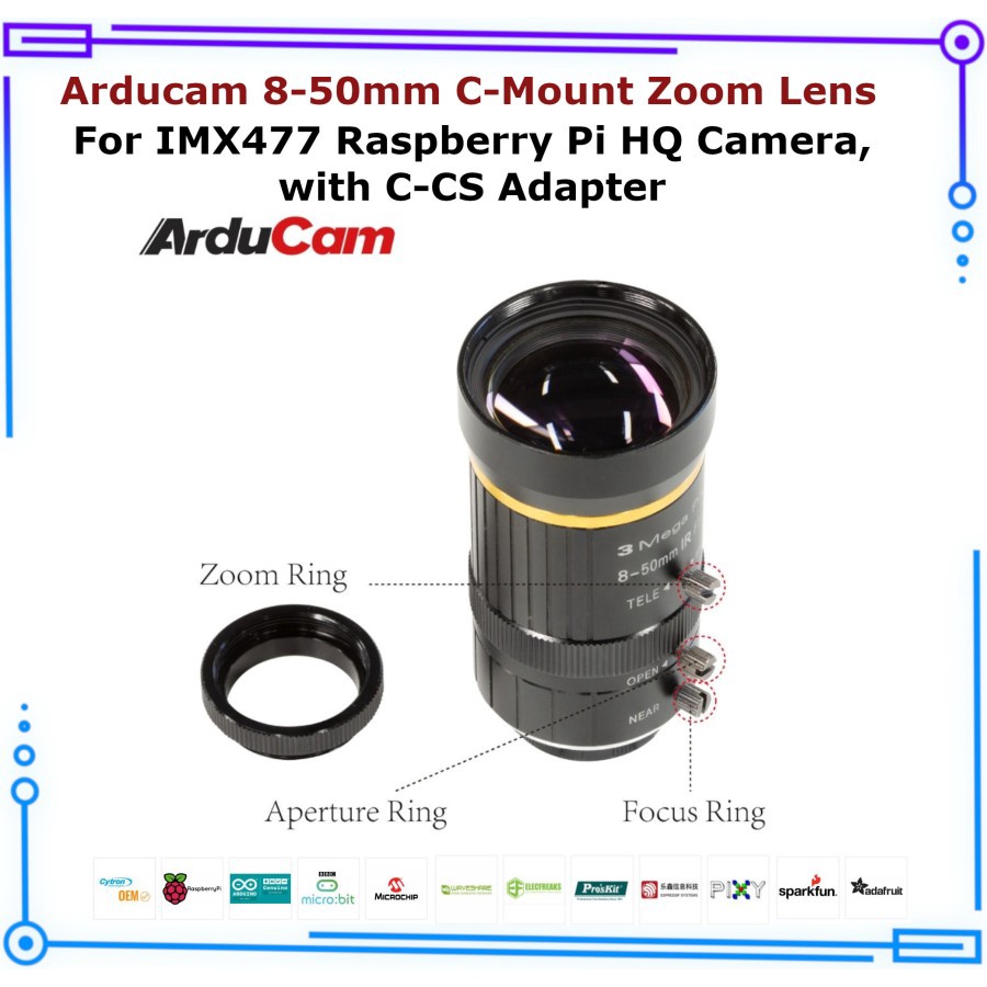 Jual Arducam 8 - 50mm C - Mount Zoom Lens for IMX477 Raspberry Pi HQ ...