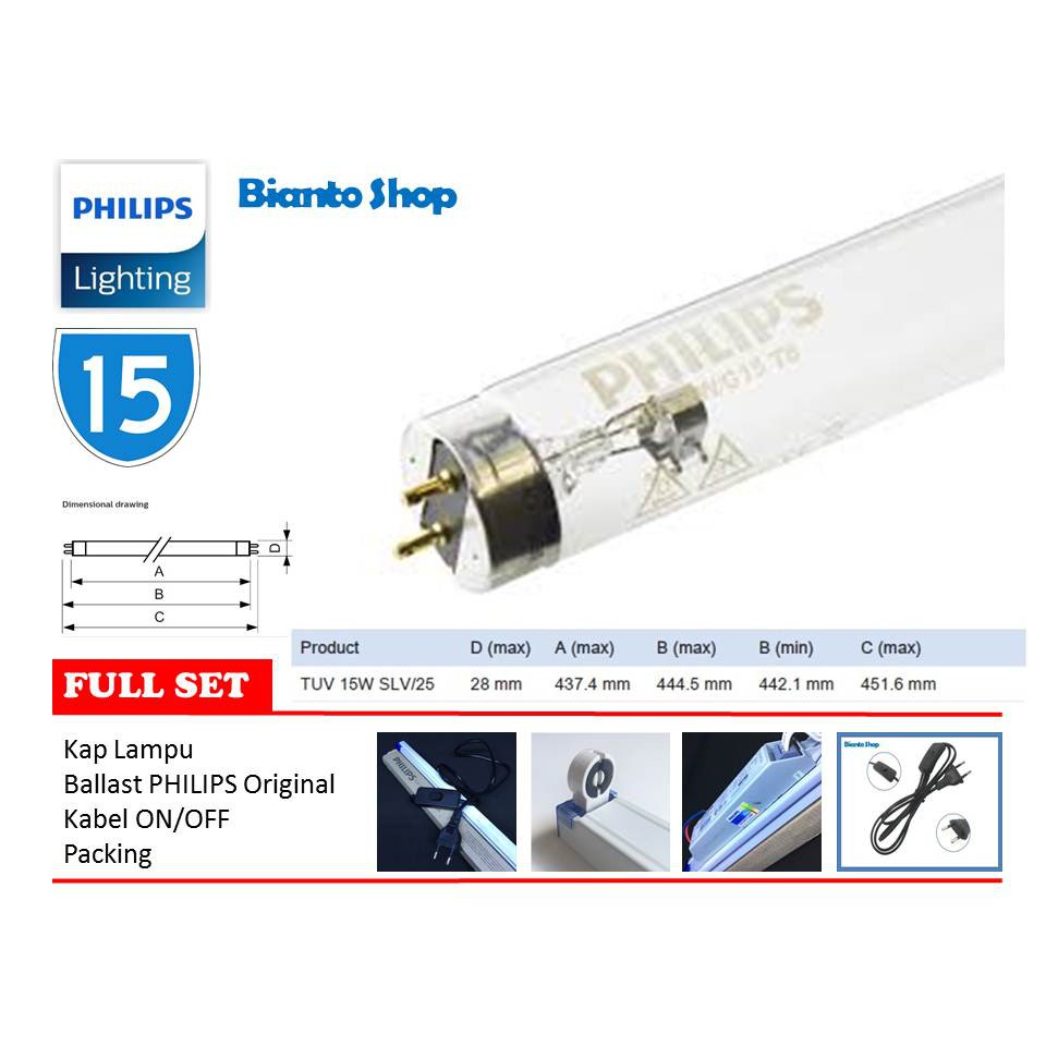 Jual Lampu Sterilisasi Ruangan PHILIPS Ultraviolet Germicidal Anti Virus Type UVC FULL SET - 15 ...