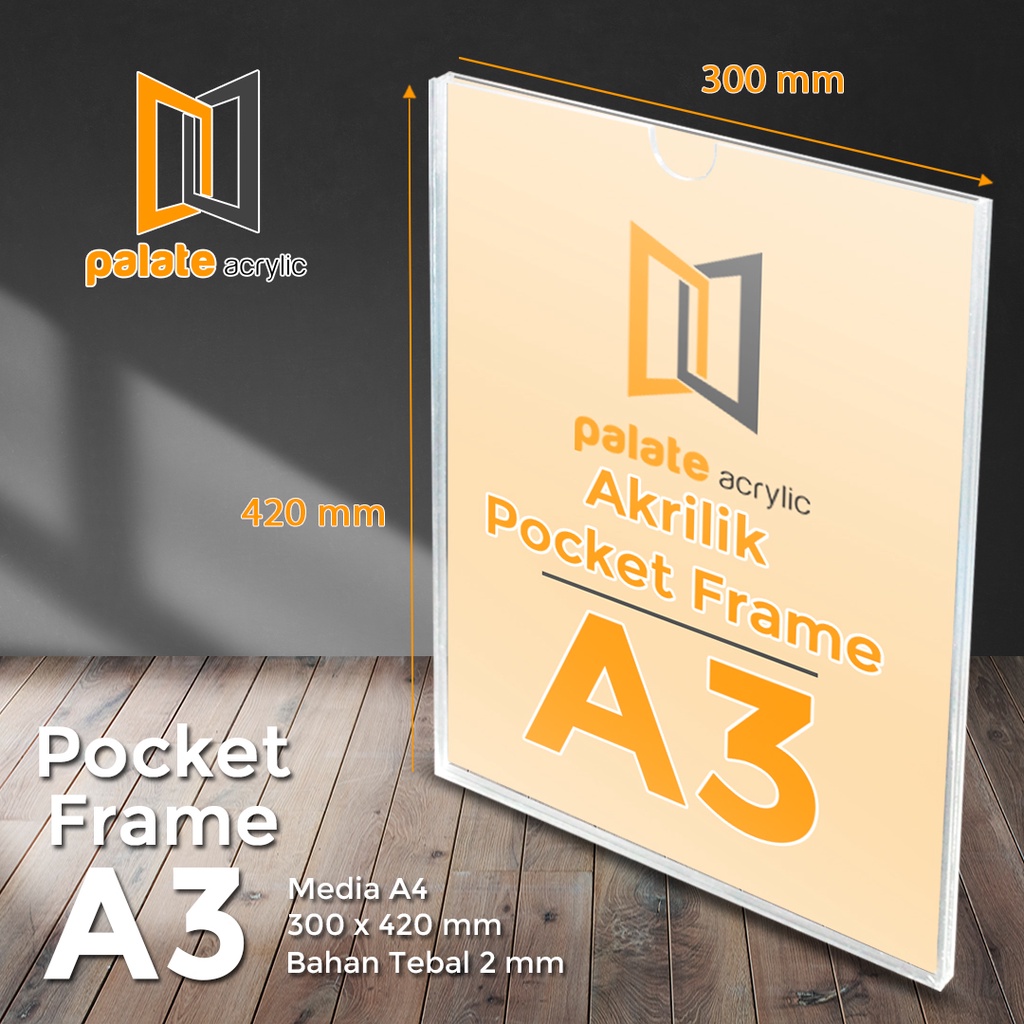 Jual ACRYLIC POCKET FRAME / AKRILIK THICKER / AKRILIK POCKET A3 2MM ...
